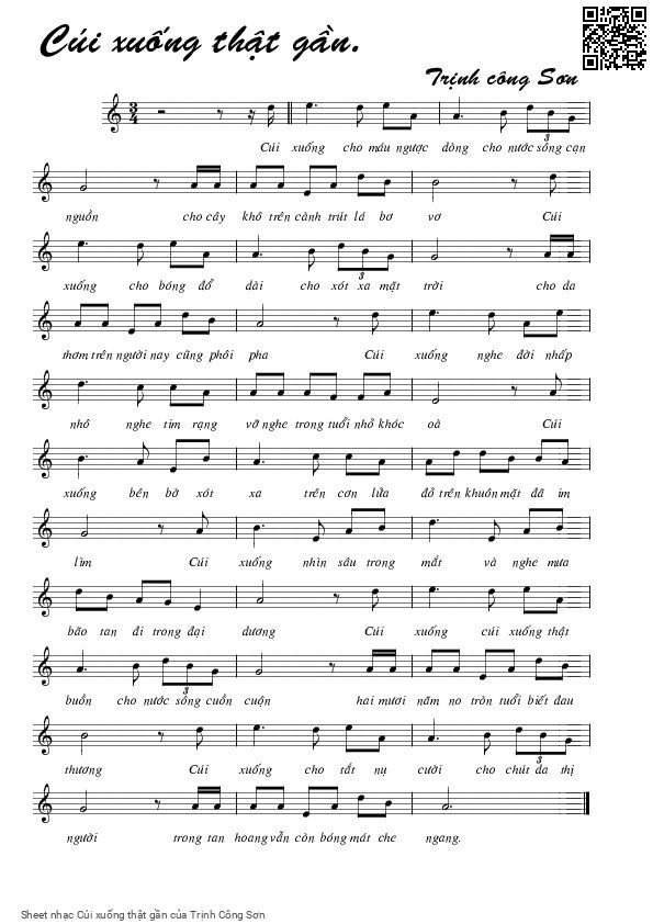 [Sheet] Cúi xuống thật gần PDF (Trịnh Công Sơn) lyrics & chords