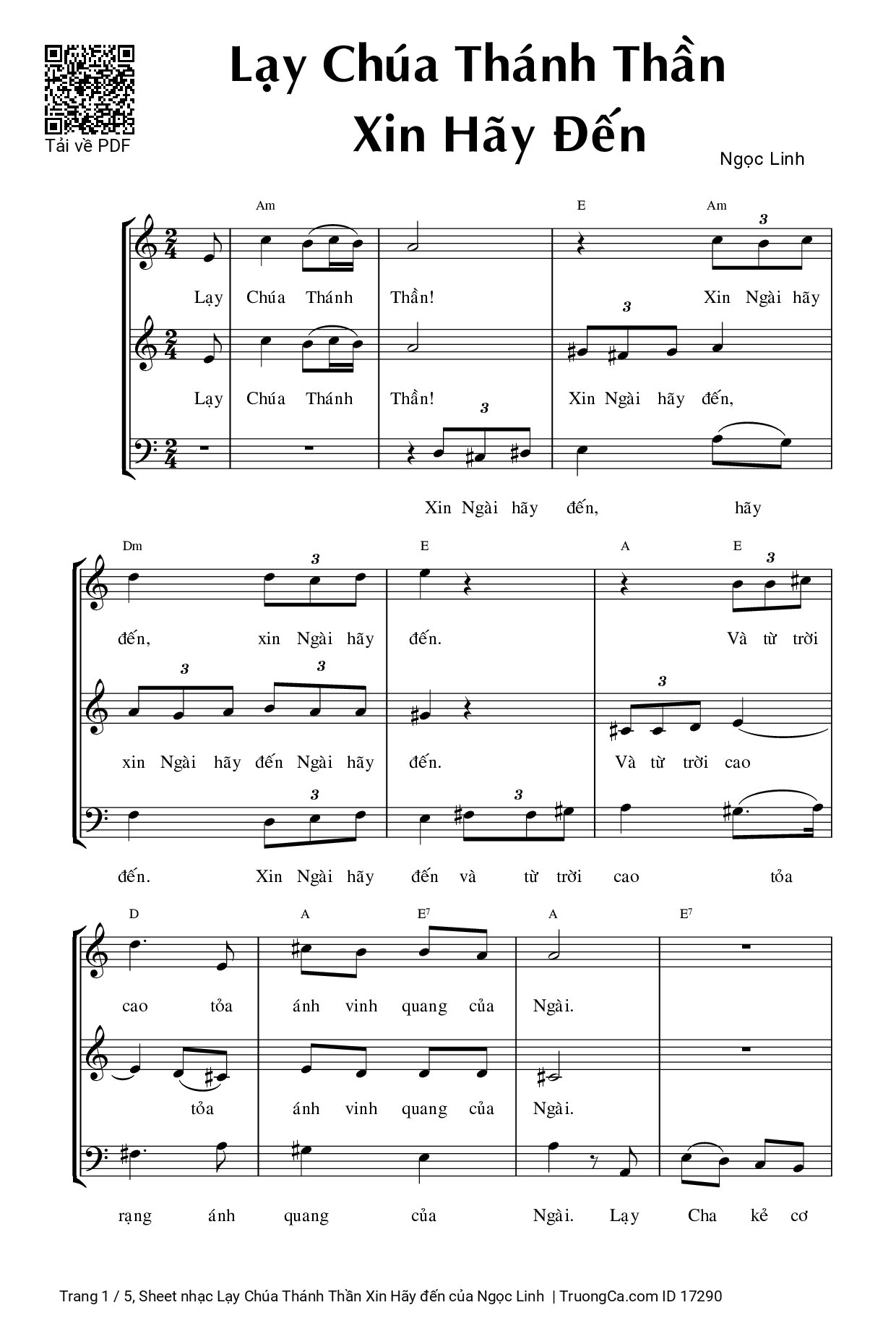 [Sheet] Lạy Chúa Thánh Thần PDF (Đăng Khoa) lyrics & chords