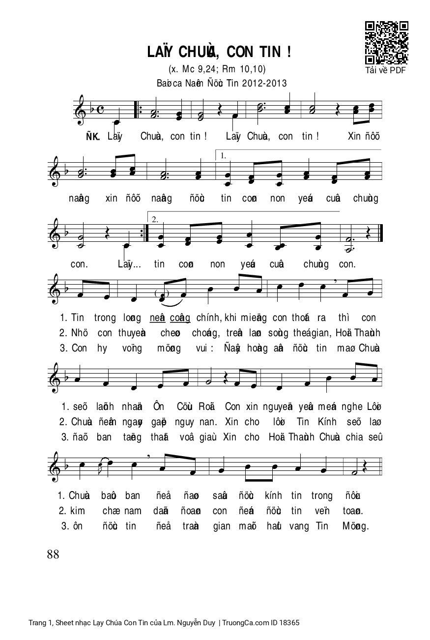 [Sheet] Lạy Chúa con tin Lạy Chúa con tin Xin đỡ nâng PDF Download sheet