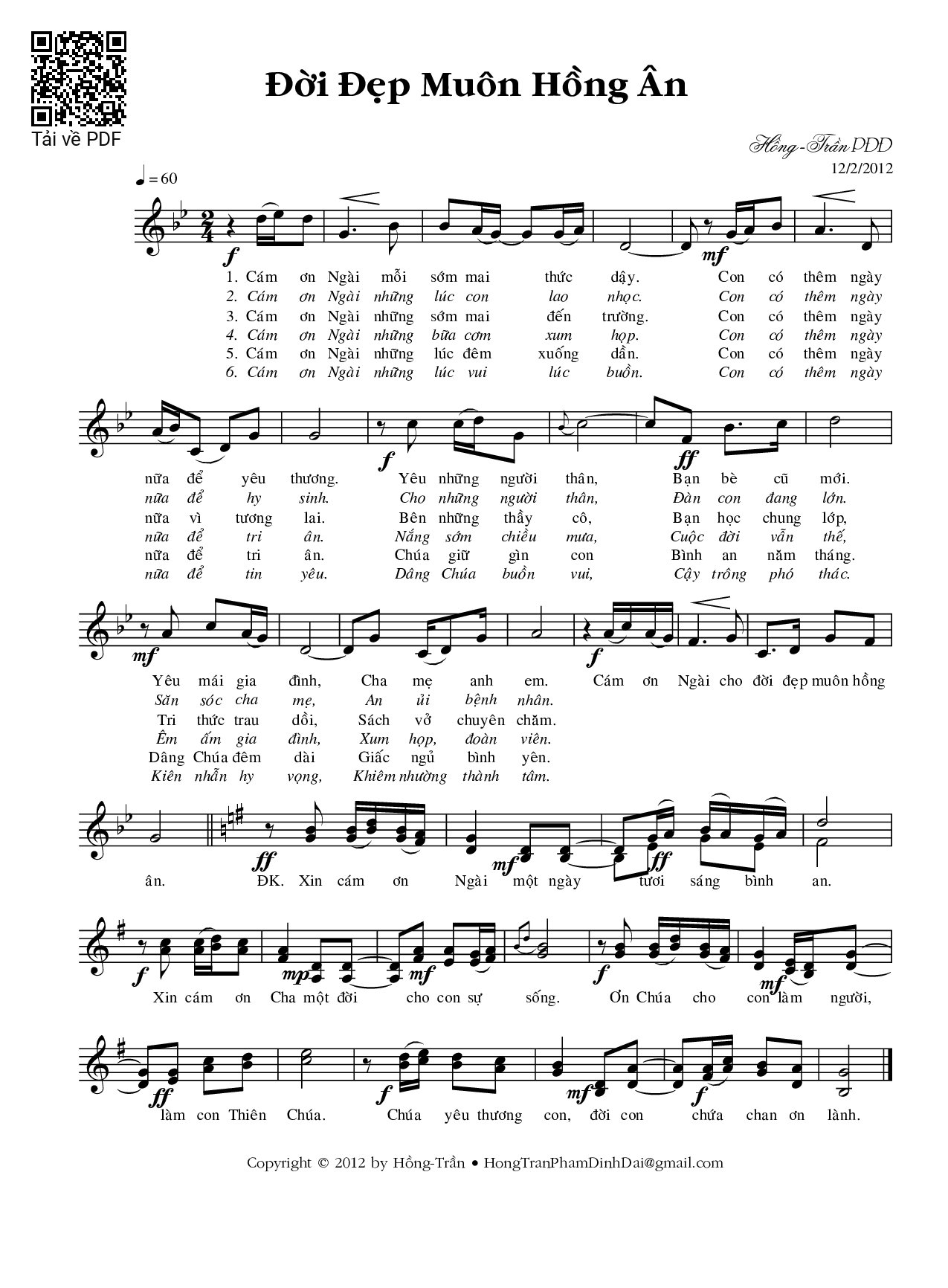 [Sheet] Đời đẹp muôn hồng ân PDF lyrics & chords