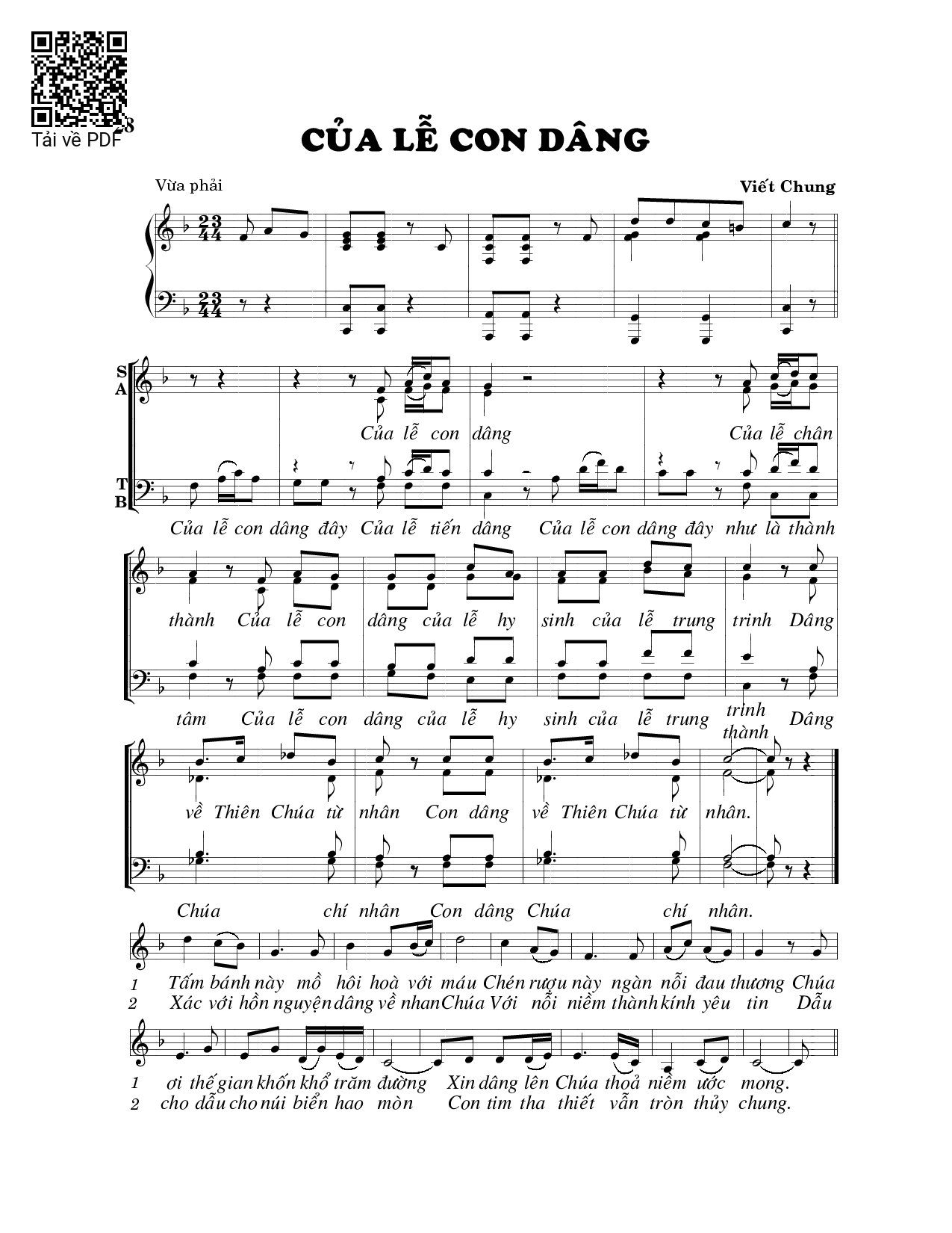 [Sheet] Của lễ con dâng PDF (Viết Chung) lyrics & chords