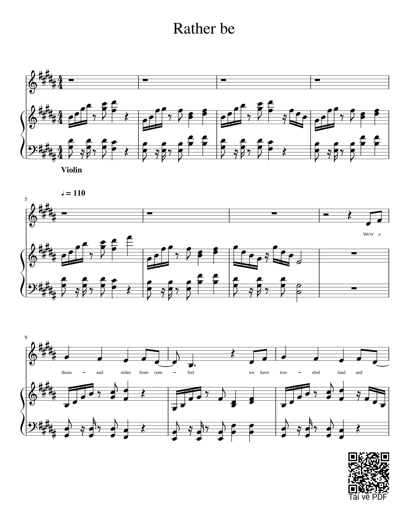 [Sheet] Rather be Sheet Piano PDF, chords Piano