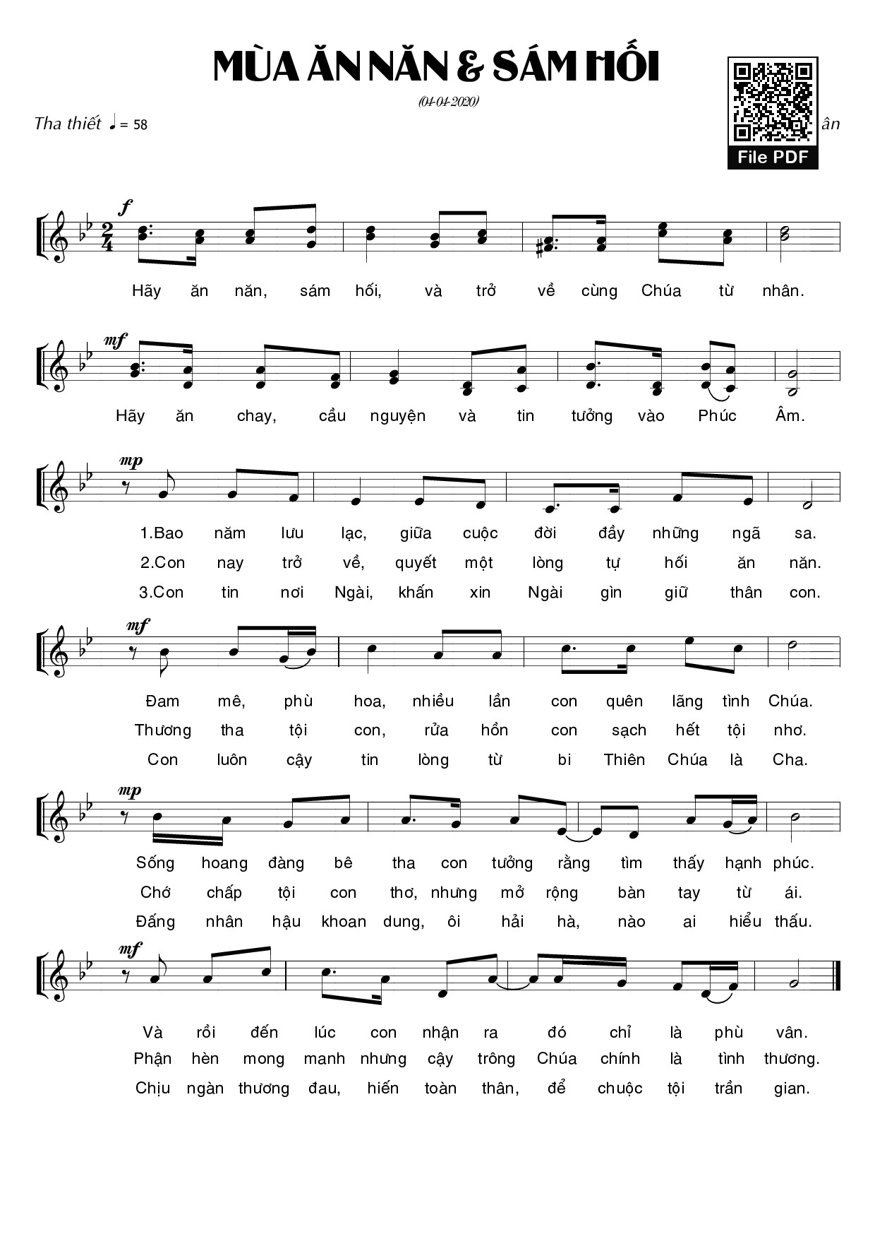 [Sheet] Mùa ăn năn và sám hối PDF lyrics & chords