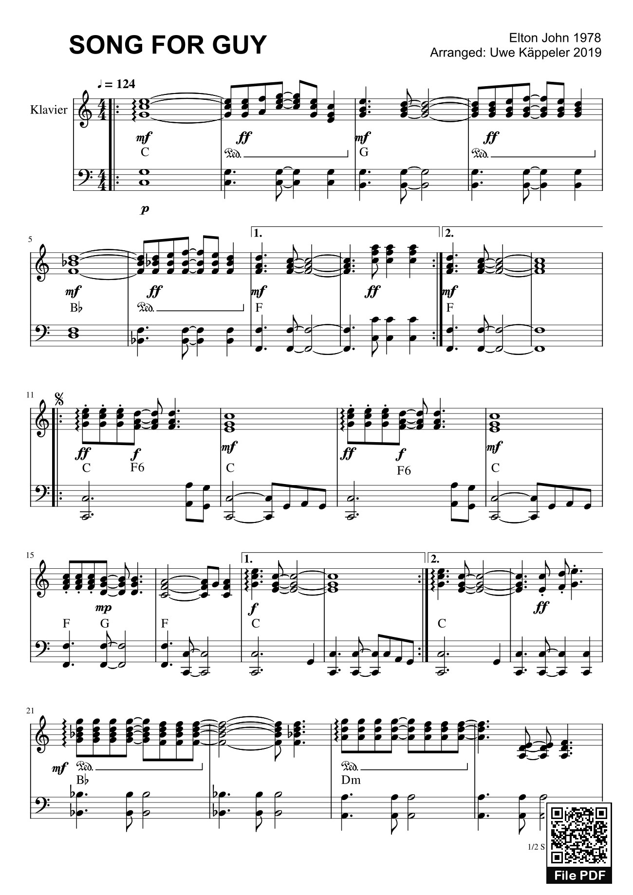 [Sheet] SONG FOR GUY Sheet Piano PDF, chords Piano, mp4/midi