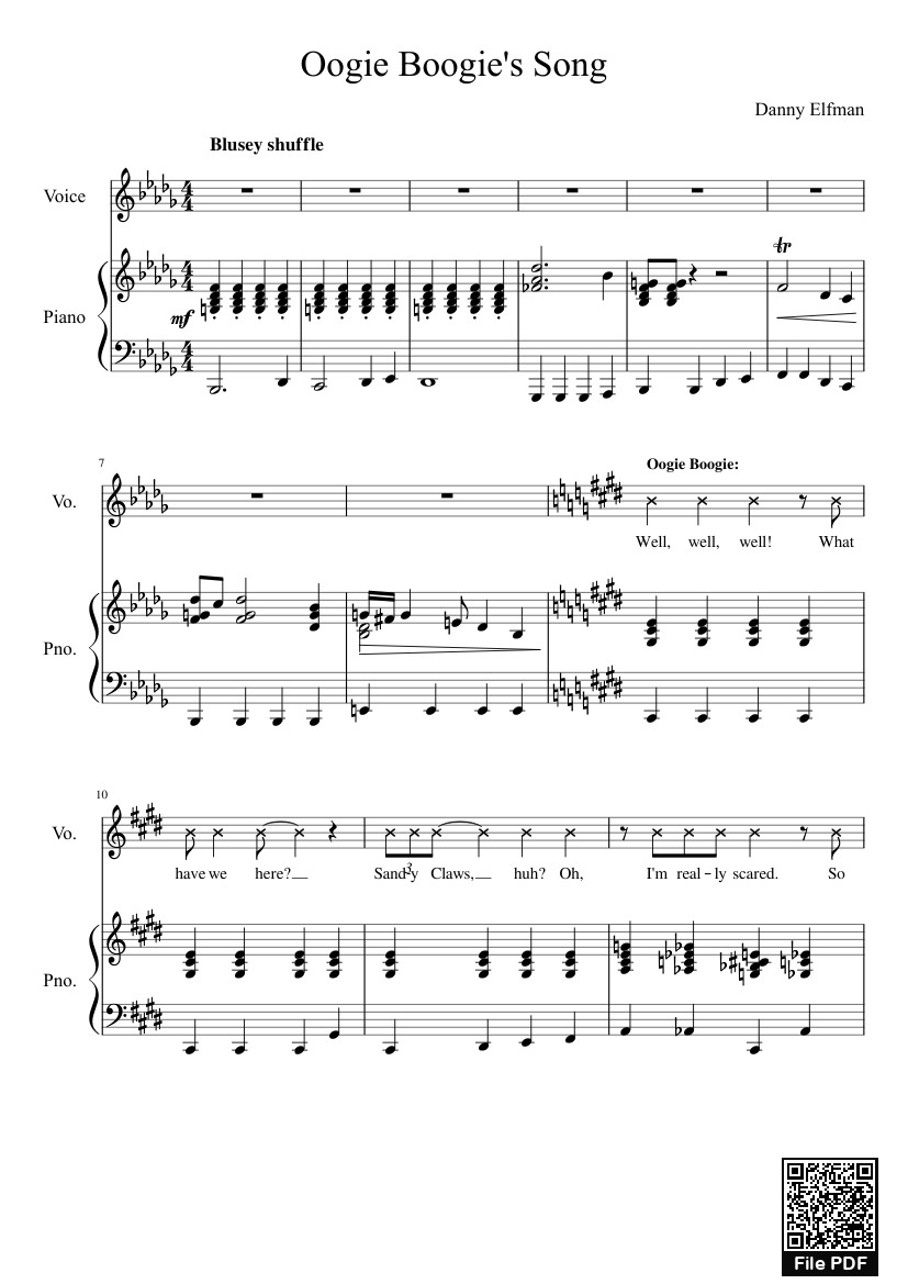 [Sheet] Oogie Boogie's Song Sheet Piano PDF, chords Piano, mp4/midi