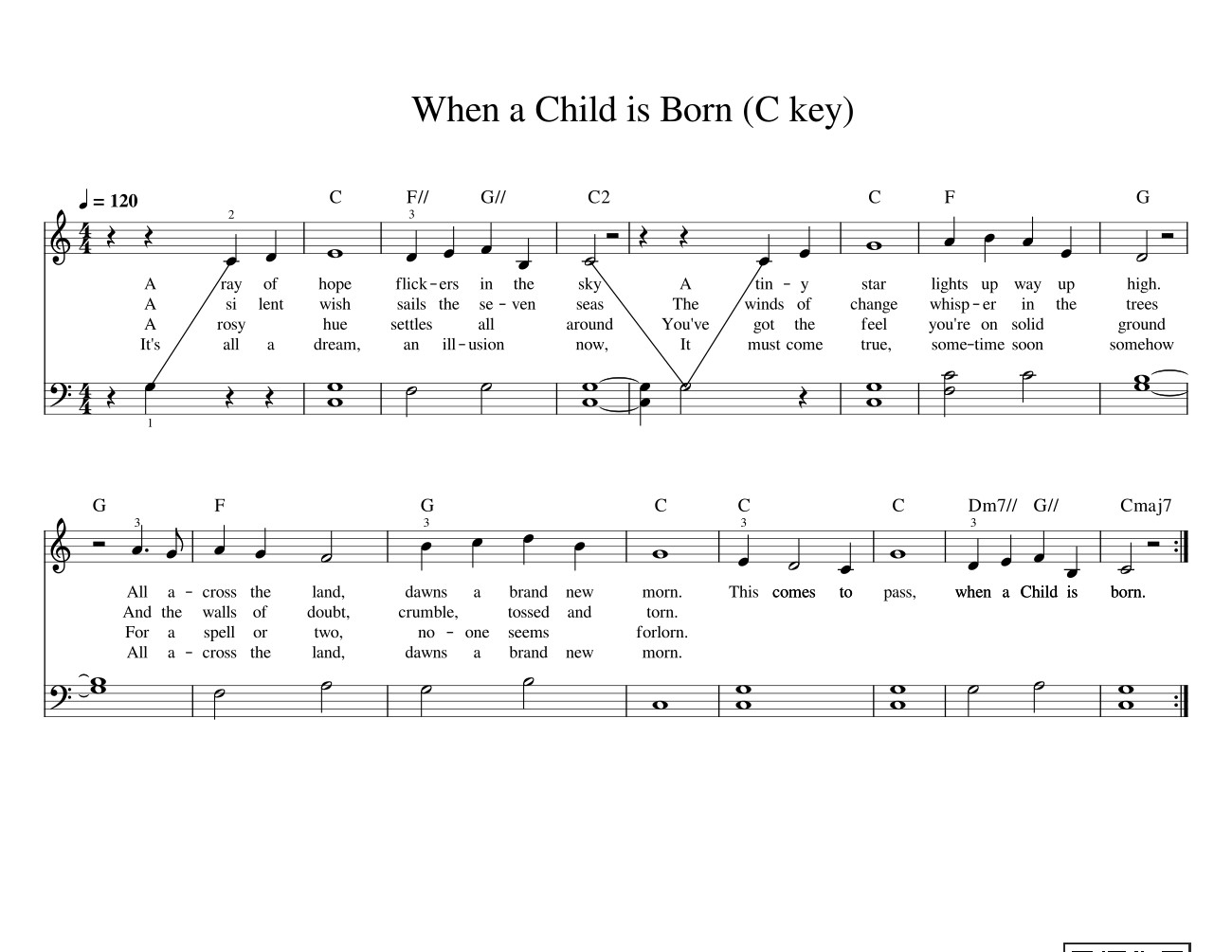 [Sheet] When a Child is Born (C key) Sheet Piano PDF, chords Piano, mp4 ...