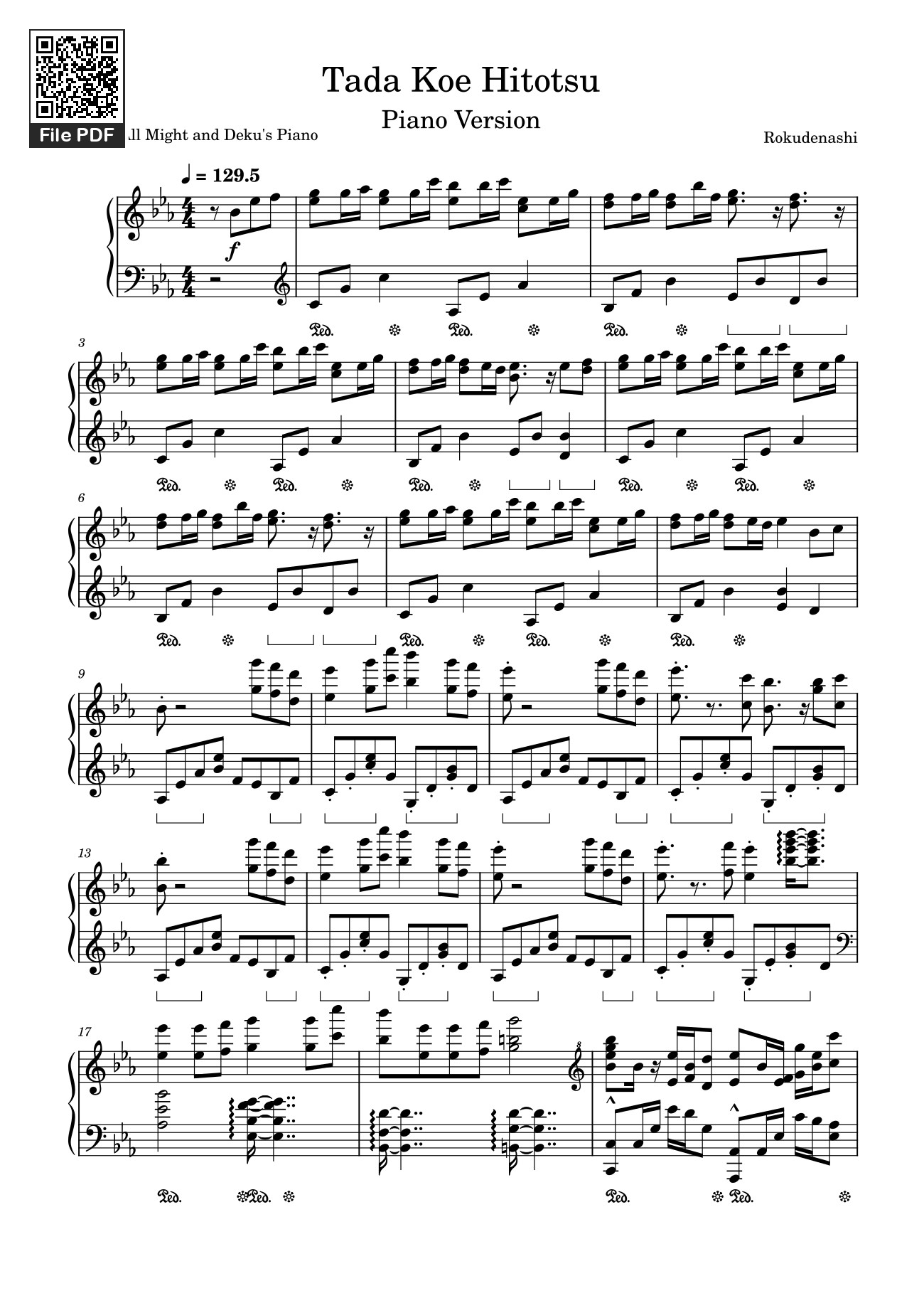 [Sheet] Tada Koe Hitotsu Sheet Piano PDF, chords Piano, mp4/midi