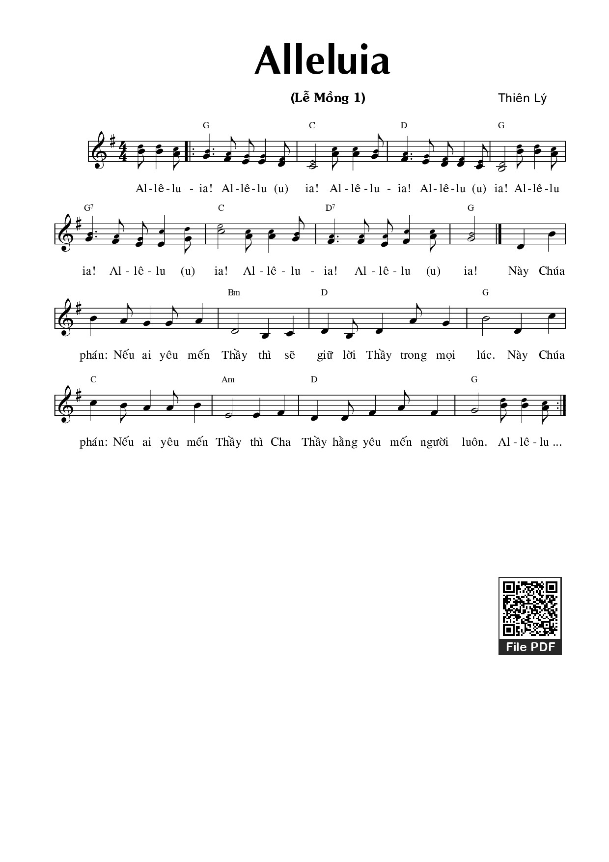 [Sheet] Alleluia (Lễ Mồng 1) PDF (Thiên Lý) lyrics & chords