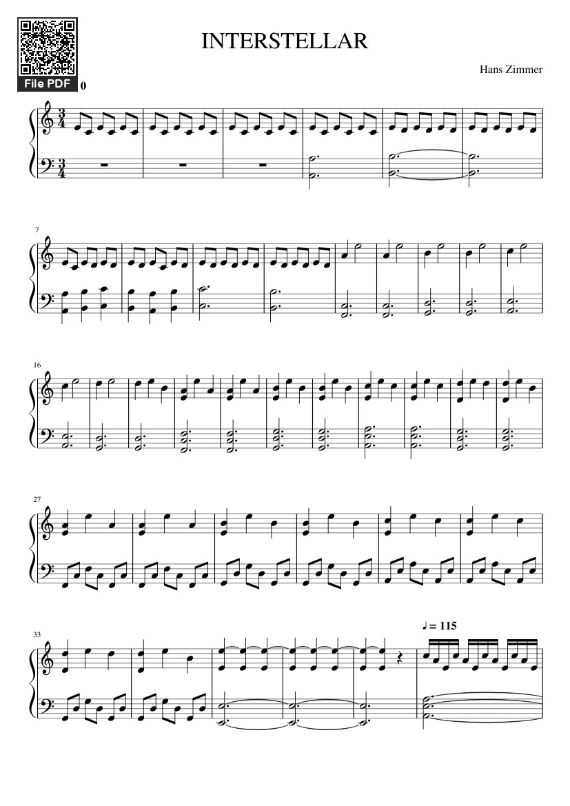 [Sheet] First Step from Interstellar Sheet Piano PDF, chords Piano, mp4 ...