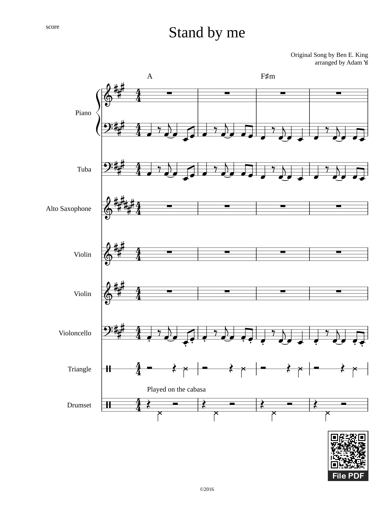 [Sheet] Stand by me Piano PDF (Adamkyi), chords Piano, mp4/midi