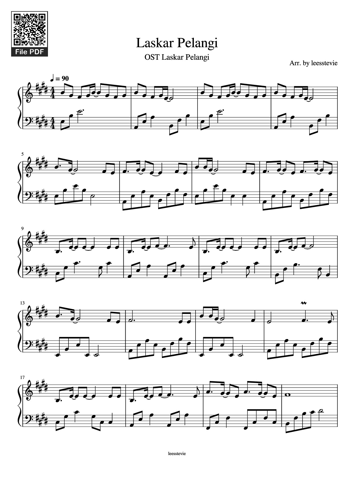 [Sheet] Laskar Pelangi Piano PDF (Arr. by leesstevie), chords Piano ...