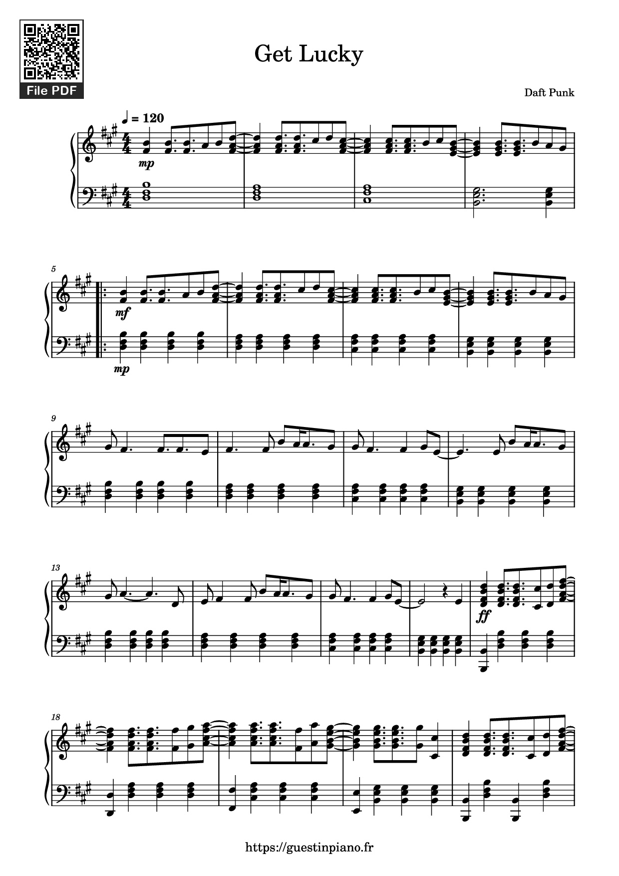 [Sheet] Get Lucky Piano PDF, chords Piano, mp4/midi