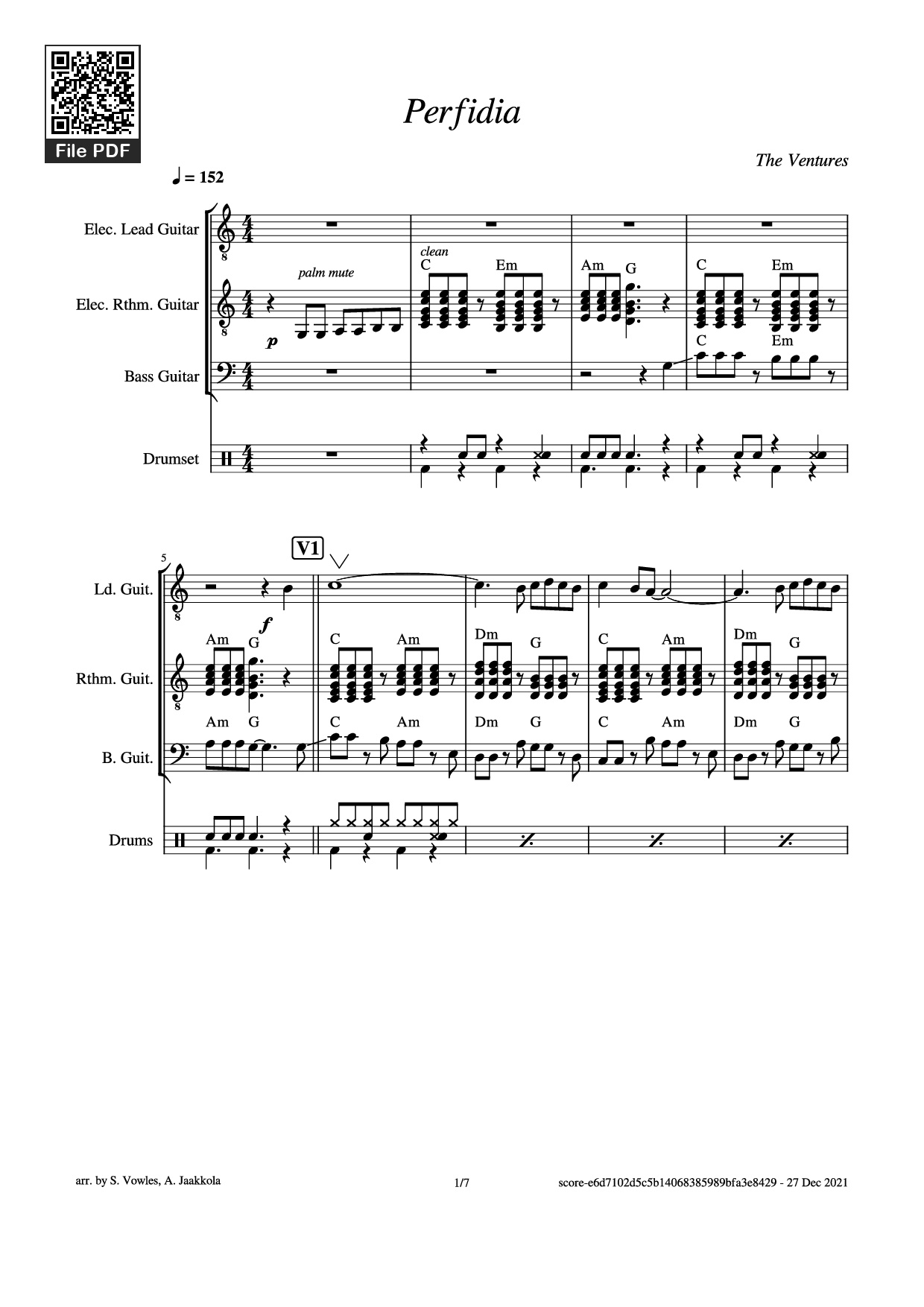 [Sheet] Perfidia Guitar TAB PDF, chords Guitar TAB, mp4/midi