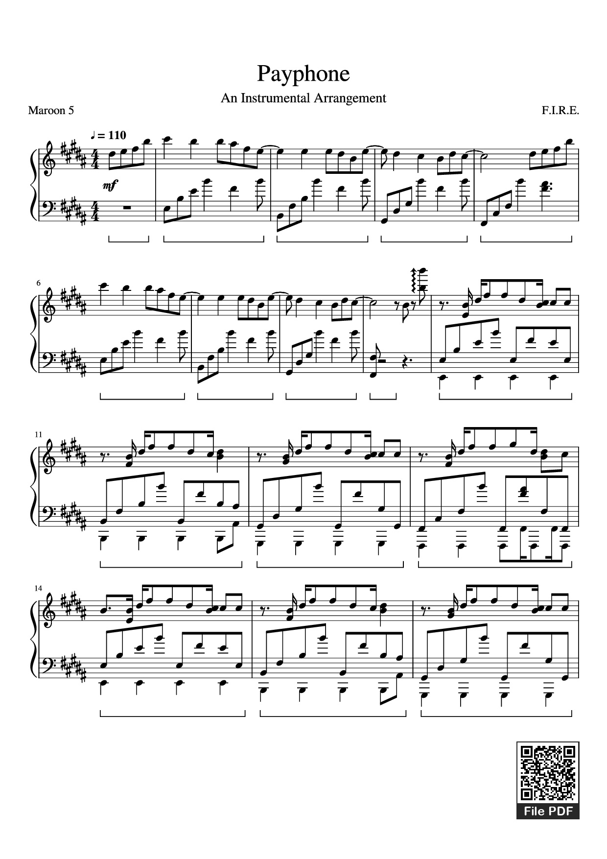 [Sheet] Payphone Piano PDF (F.I.R.E), chords Piano, mp4/midi