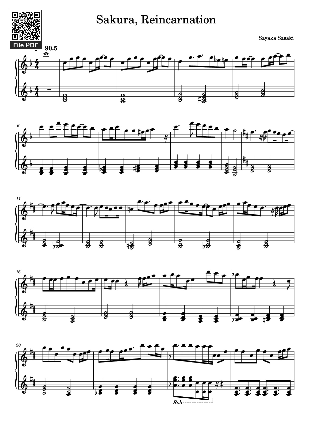 [Sheet] Sakura, Reincarnation Piano PDF, chords Piano, mp4/midi