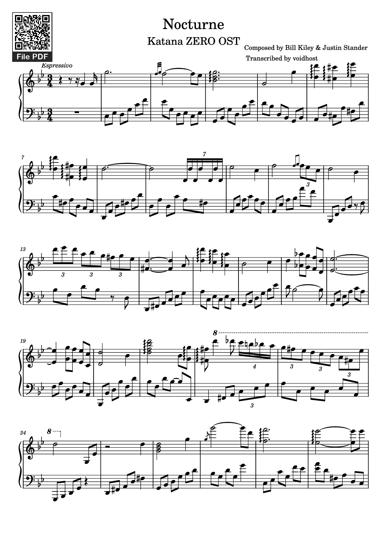 [Sheet] Nocturne Piano PDF (Bill Kiley and Justin Stander), chords Piano, mp4/midi