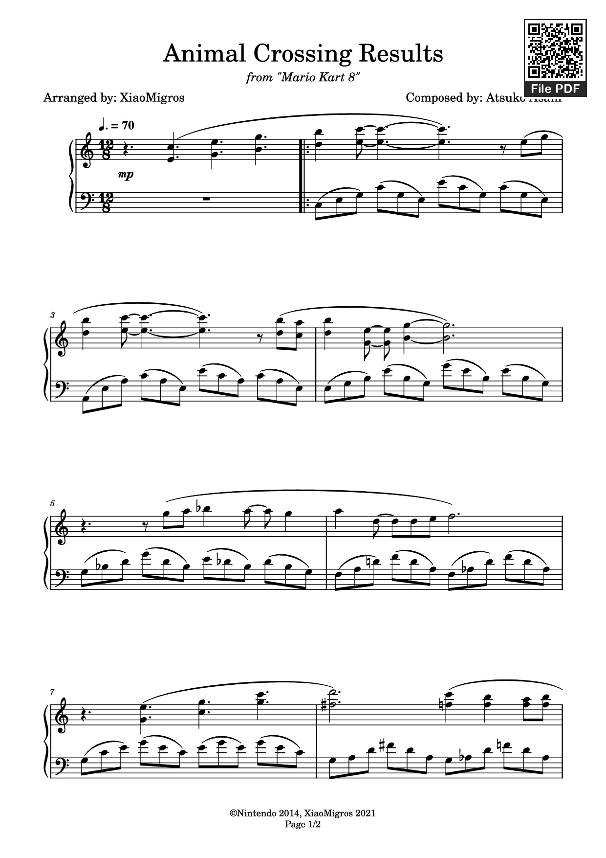 [Sheet] Animal Crossing Results Piano PDF, chords Piano, mp4/midi