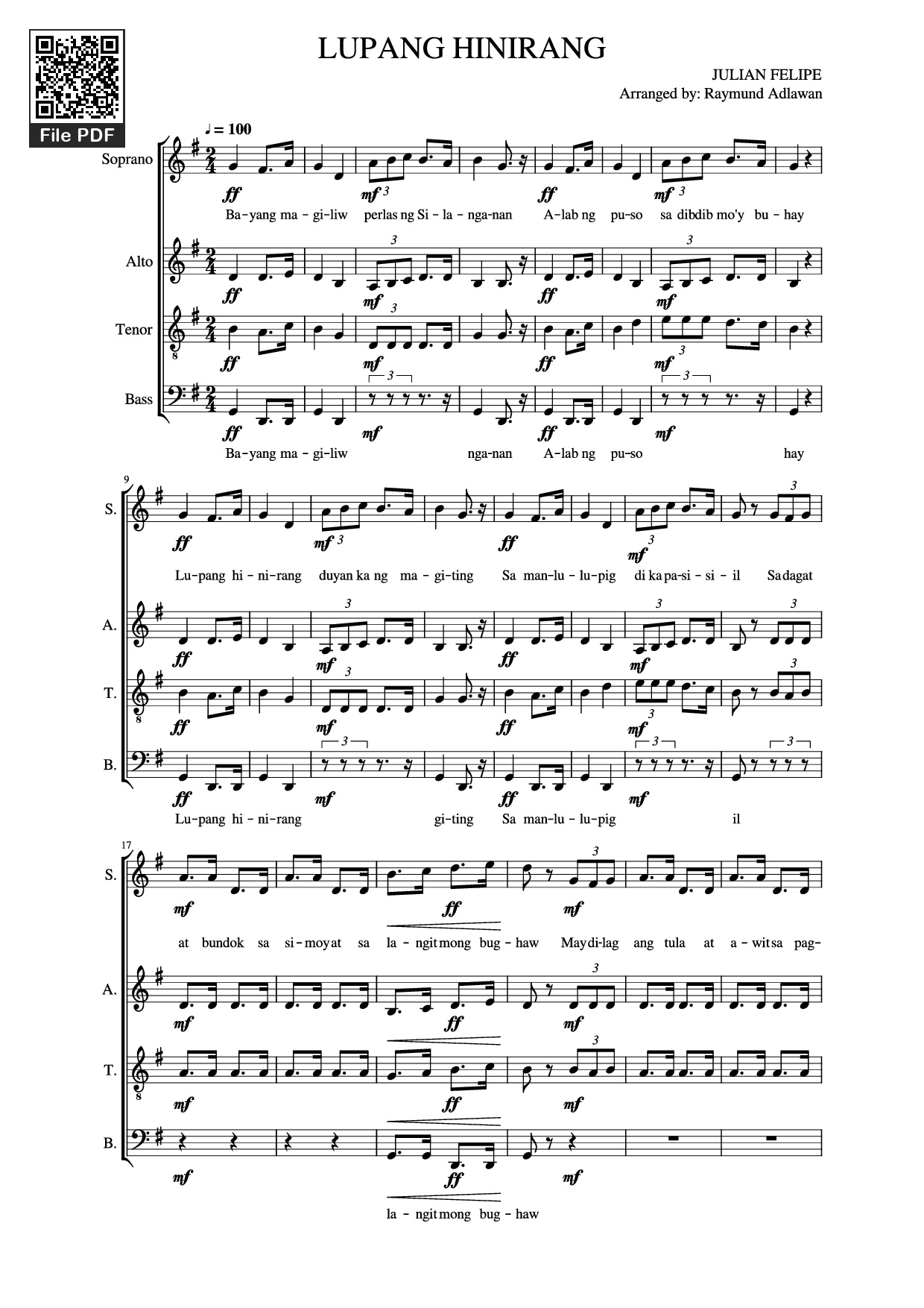 [Sheet] LUPANG HINIRANG PDF (JULIAN FELIPE) lyrics & chords