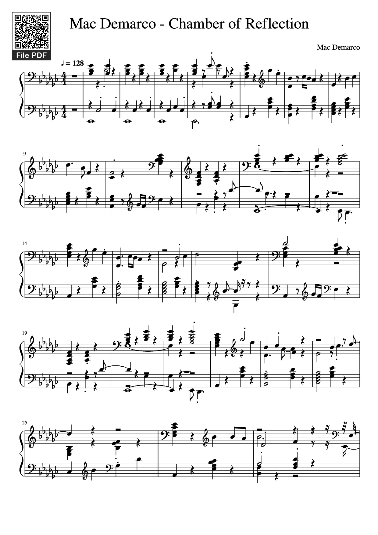 [Sheet] Mac Demarco - Chamber of Reflection Piano PDF, chords Piano ...