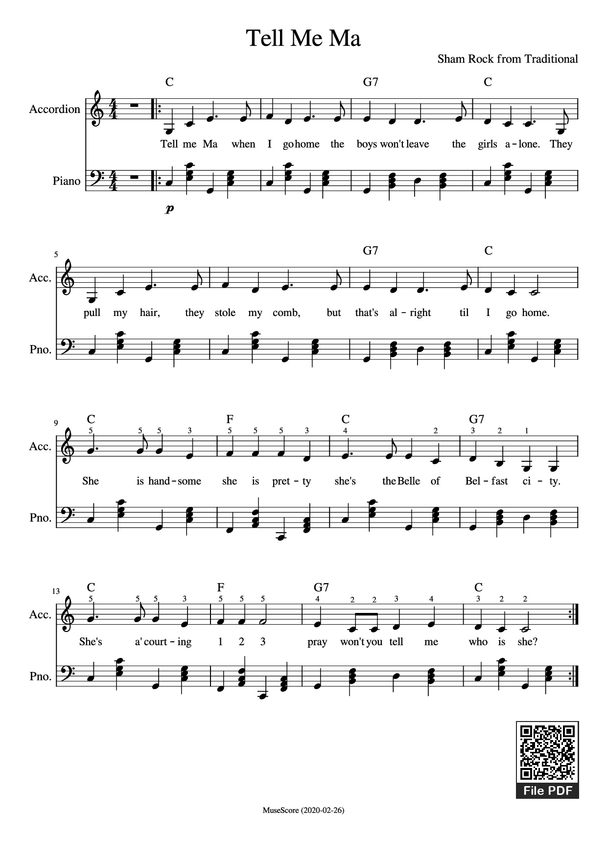 [Sheet] Tell Me Ma Piano PDF, chords Piano, mp4/midi