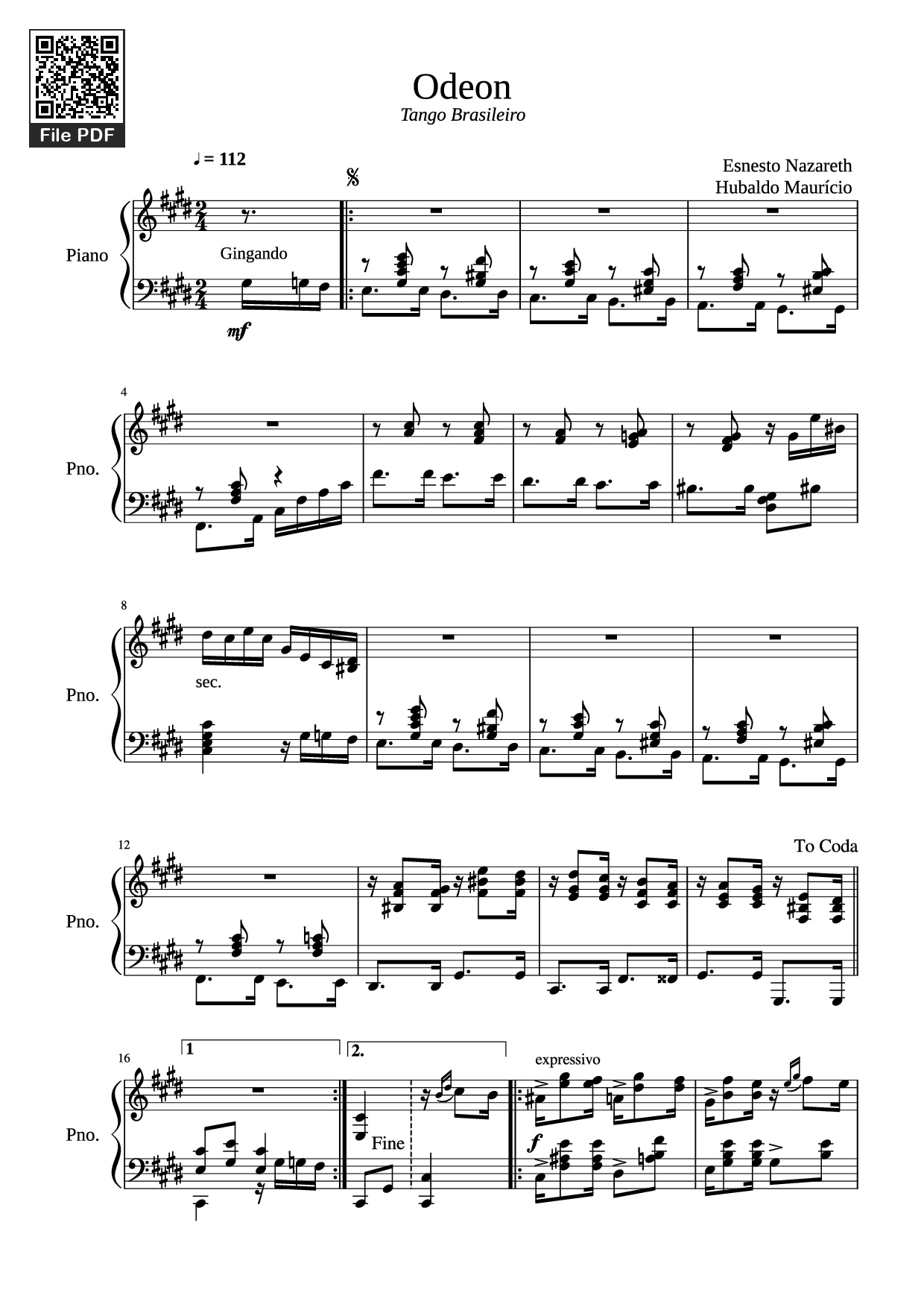 [Sheet] Odeon Piano PDF, chords Piano, mp4/midi