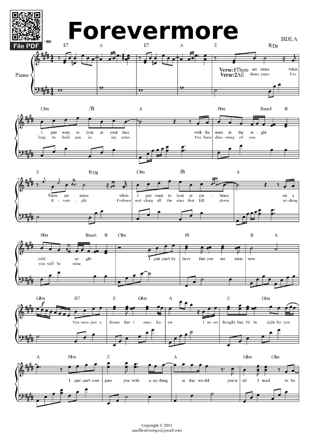 [Sheet] Forevermore Piano PDF, chords Piano, mp4/midi