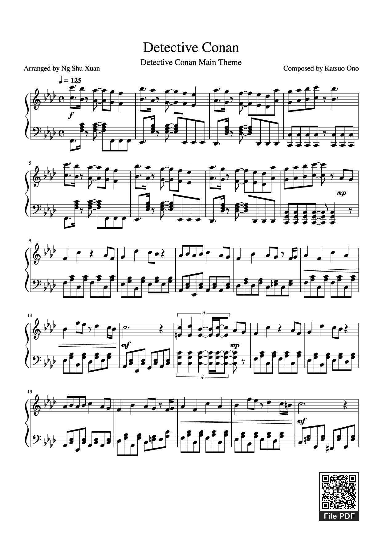 [Sheet] Detective Conan Piano PDF (Composed by Katsuo Ōno), chords ...