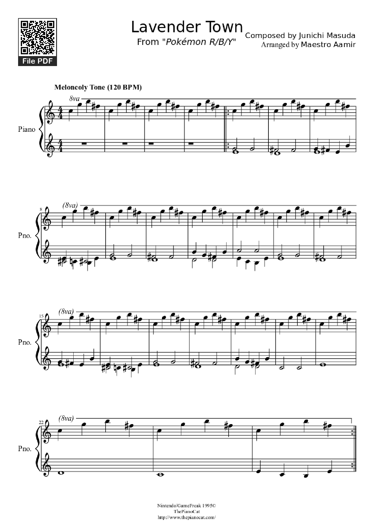[Sheet] Lavender Town Piano PDF, chords Piano, mp4/midi