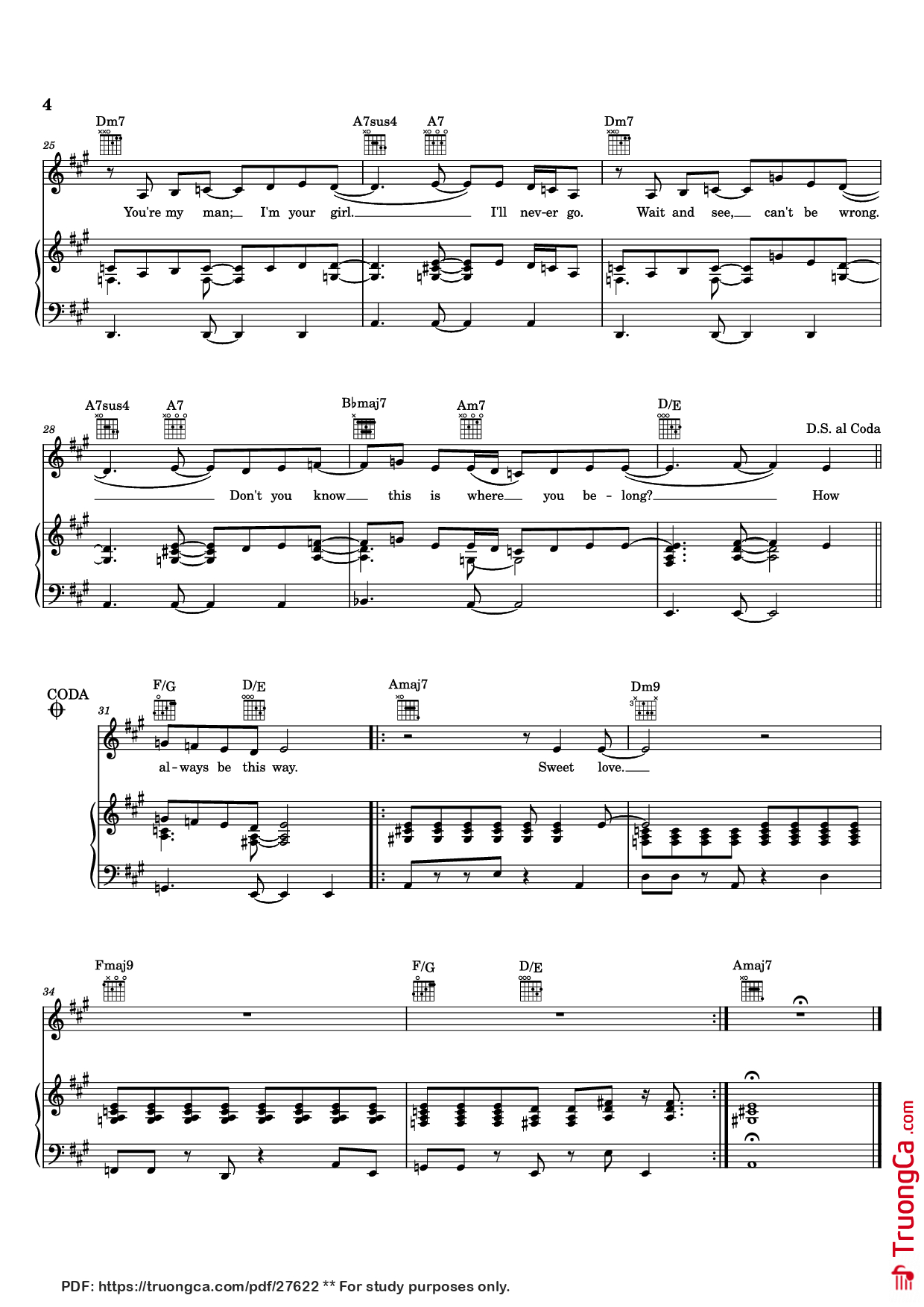 [Sheet] SWEET LOVE Piano PDF (Words and Music by GARY BIAS), chords ...