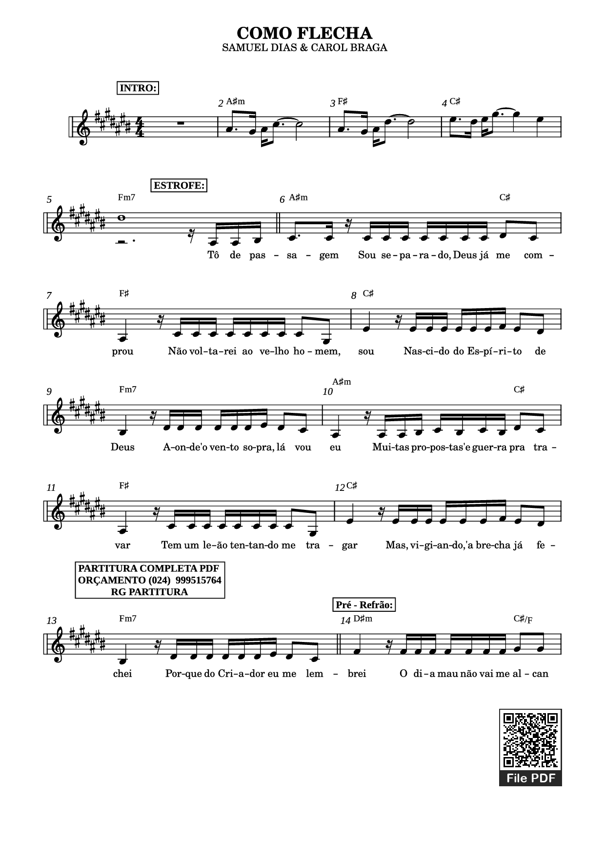 [Sheet] COMO FLECHA SAMUEL DIAS & CAROL BRAGA Piano PDF, chords Piano, mp4/midi