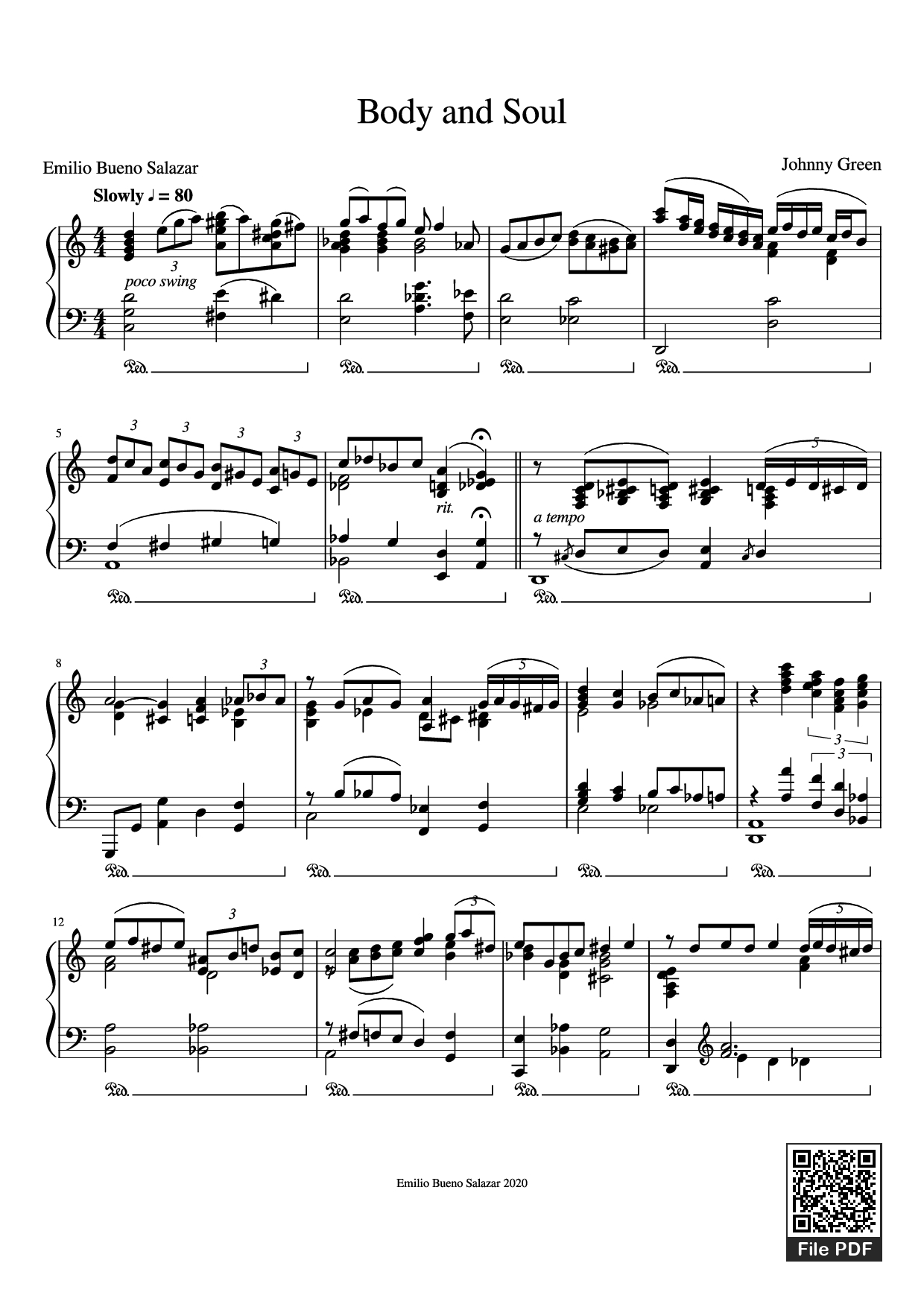 [Sheet] Body and Soul Piano PDF, chords Piano, mp4/midi