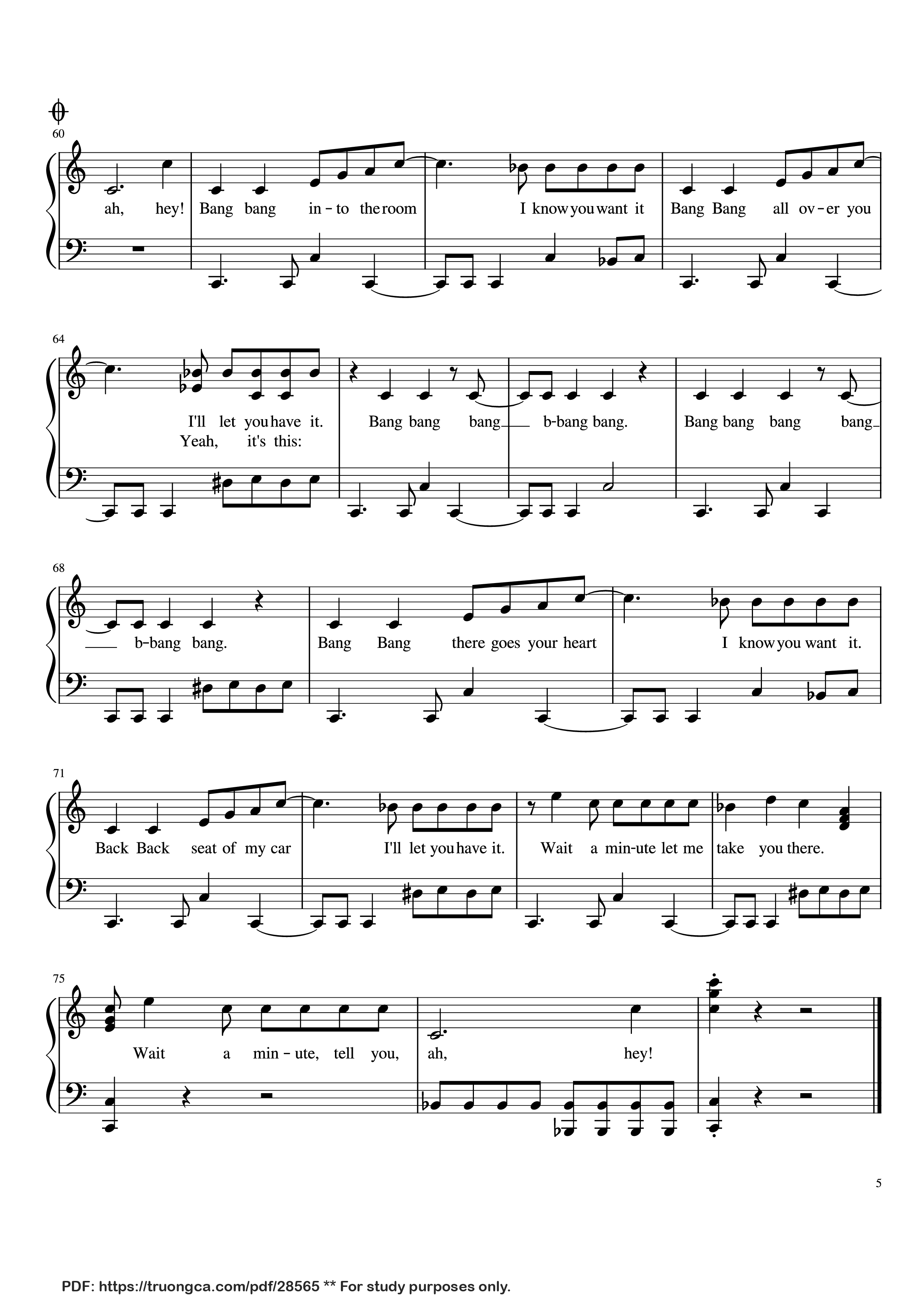 [Sheet] Bang Bang Piano (Easy) PDF, chords Piano, mp4/midi