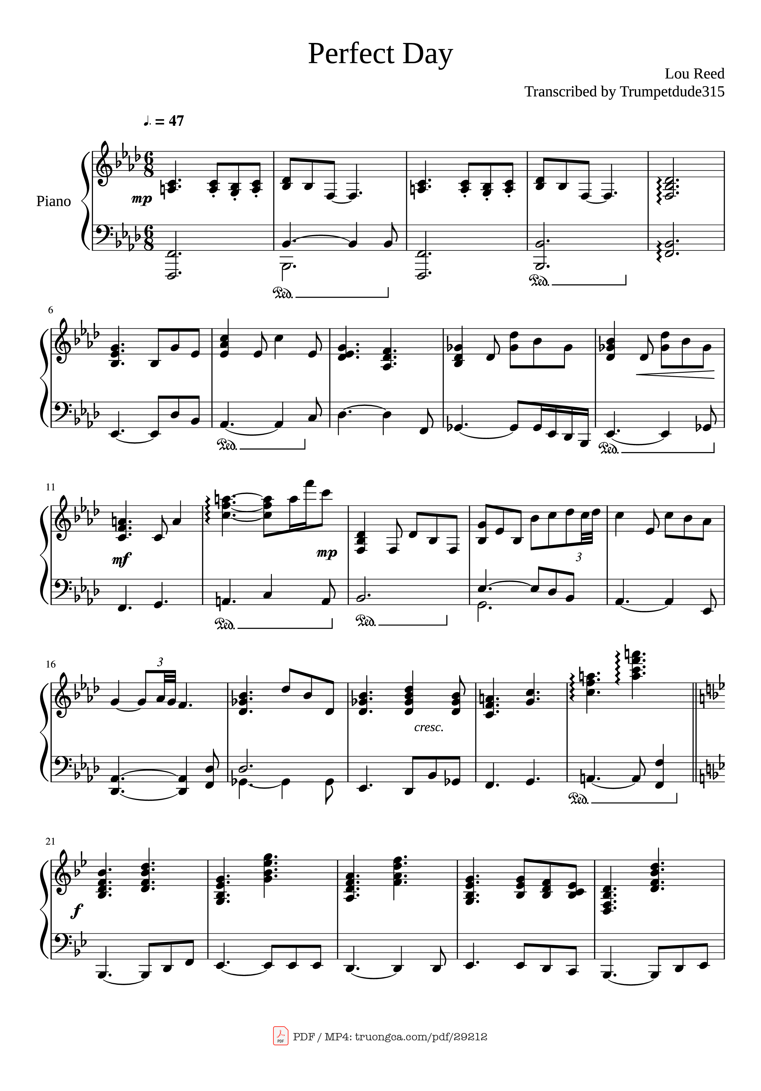 [Sheet] Perfect Day Piano PDF, chords Piano, mp4/midi