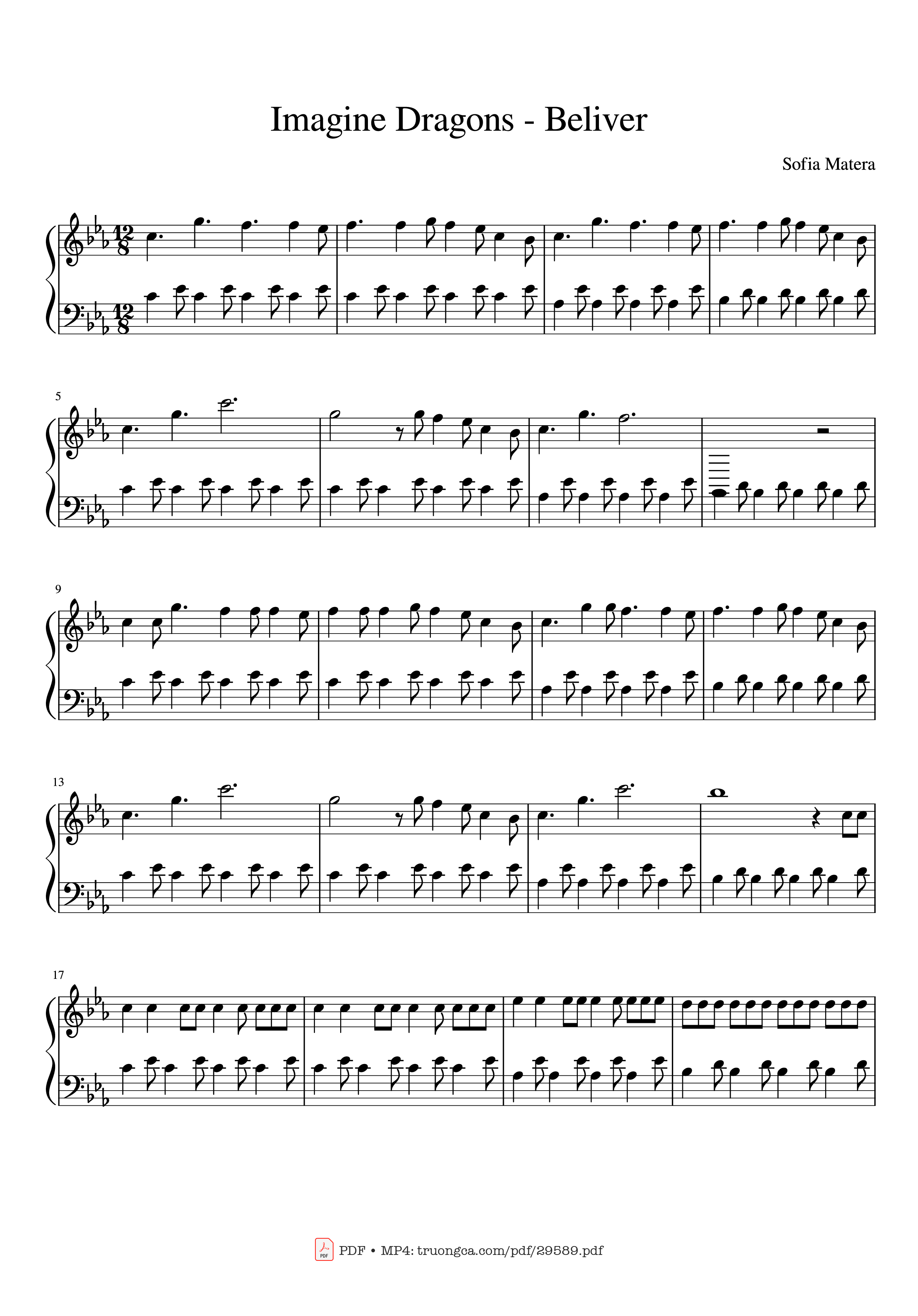 [Sheet] Imagine Dragons - Beliver Piano PDF, chords Piano, mp4/midi
