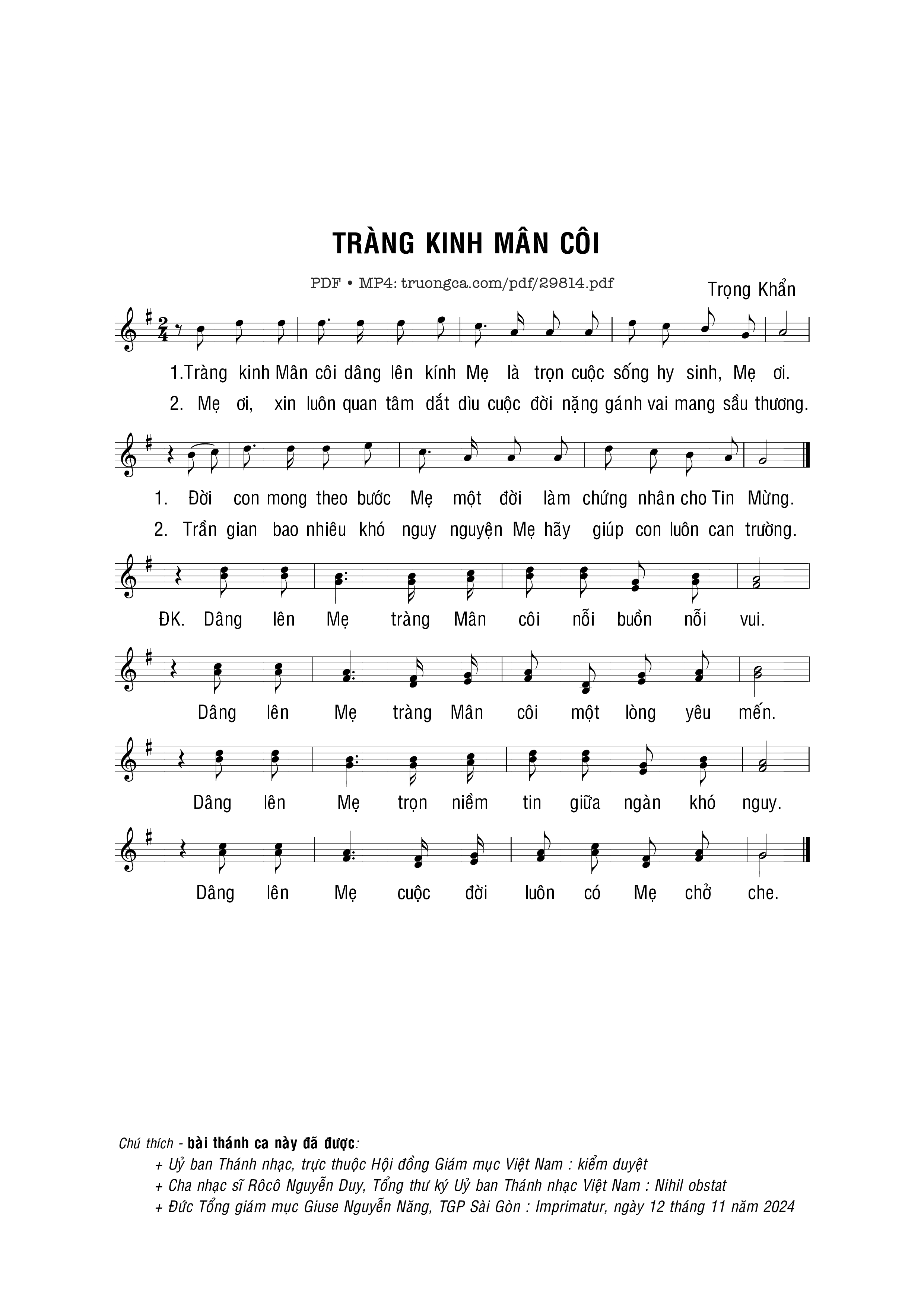 [Sheet] Tràng kinh Mân Côi PDF lyrics & chords