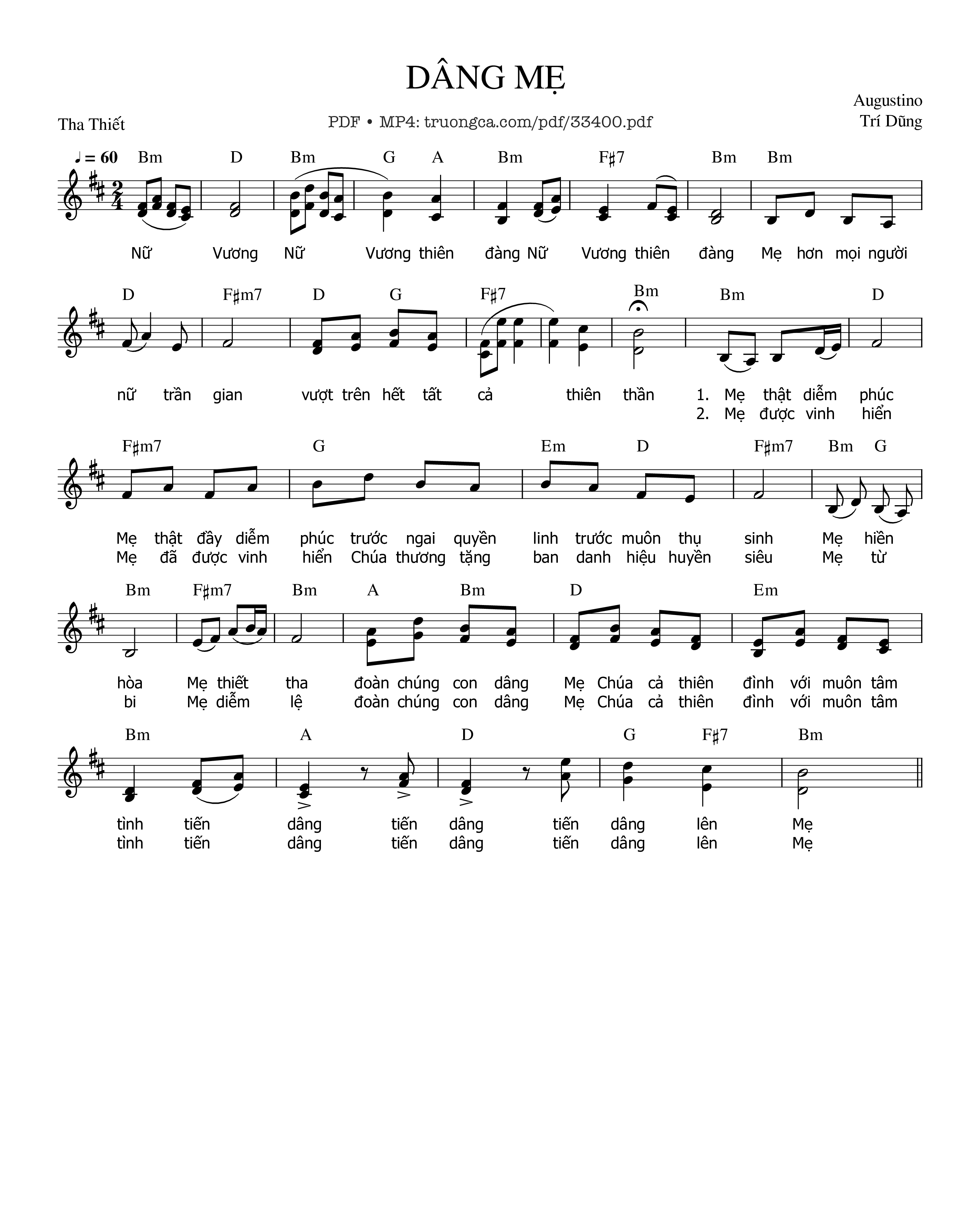 [Sheet] Dâng Mẹ PDF (Agustino Trí Dũng) lyrics & chords