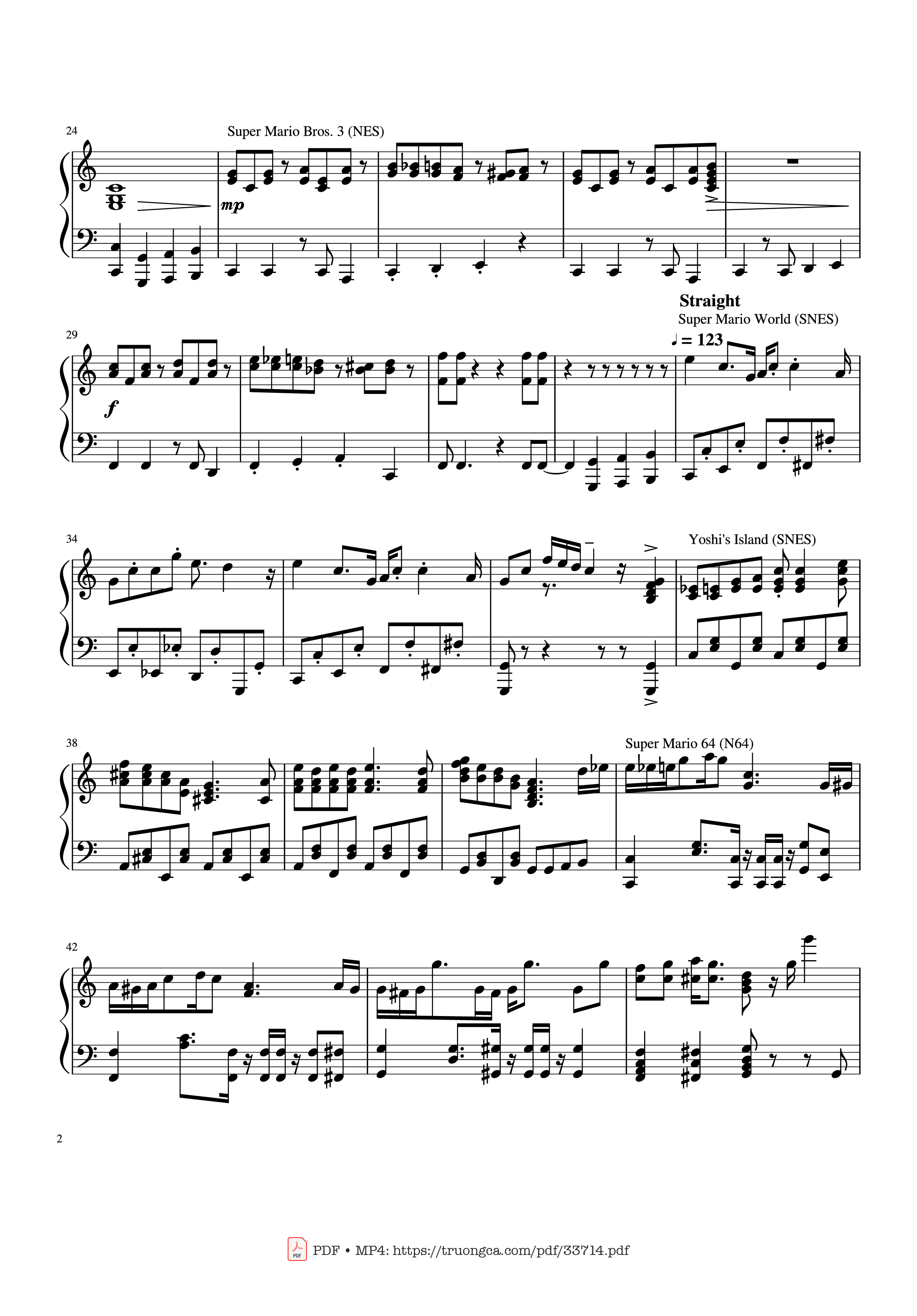 [Sheet] Mario Medley Piano PDF, chords Piano, mp4/midi