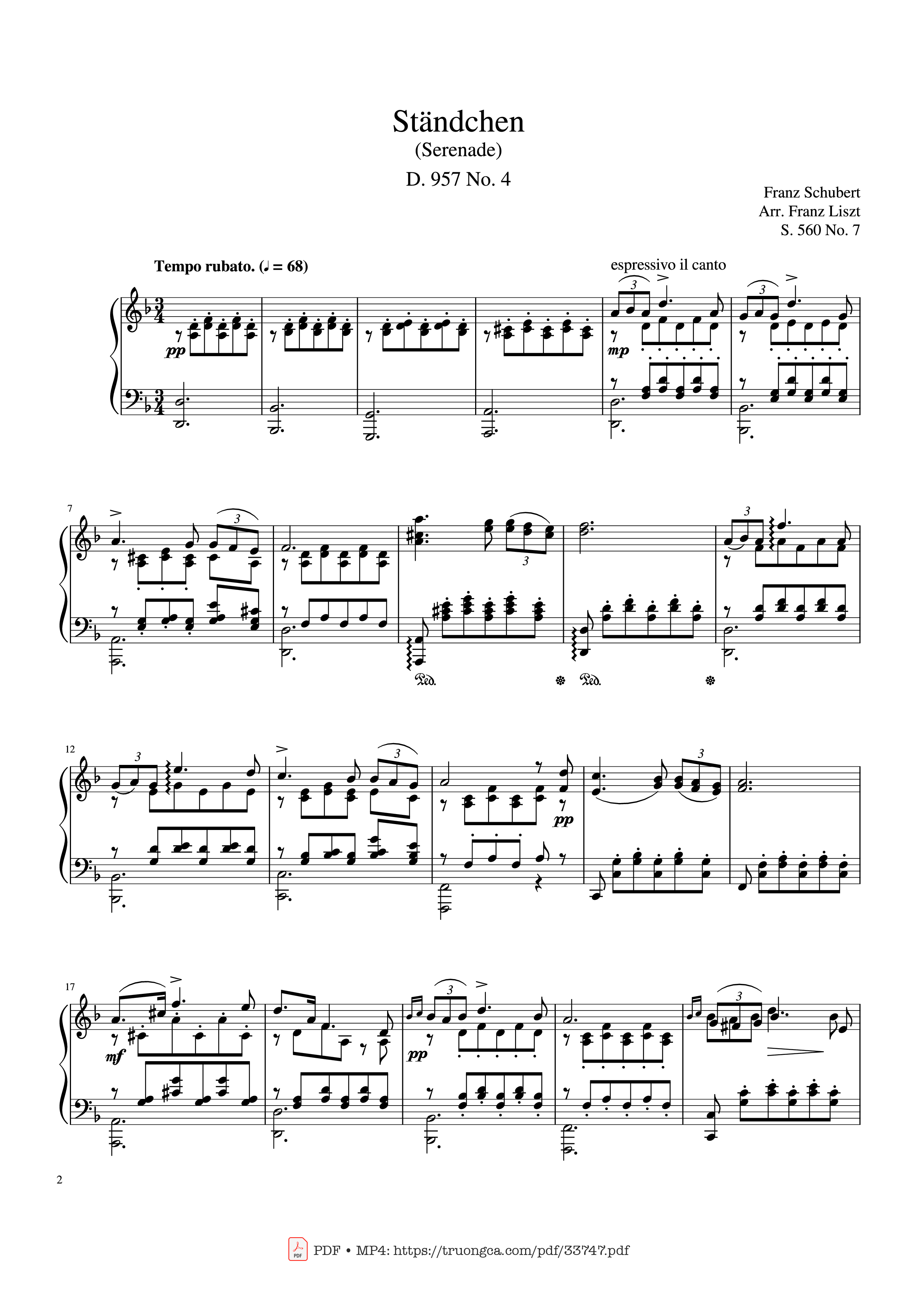 [Sheet] Standchen D. 957 No.7 Piano PDF, chords Piano, mp4/midi
