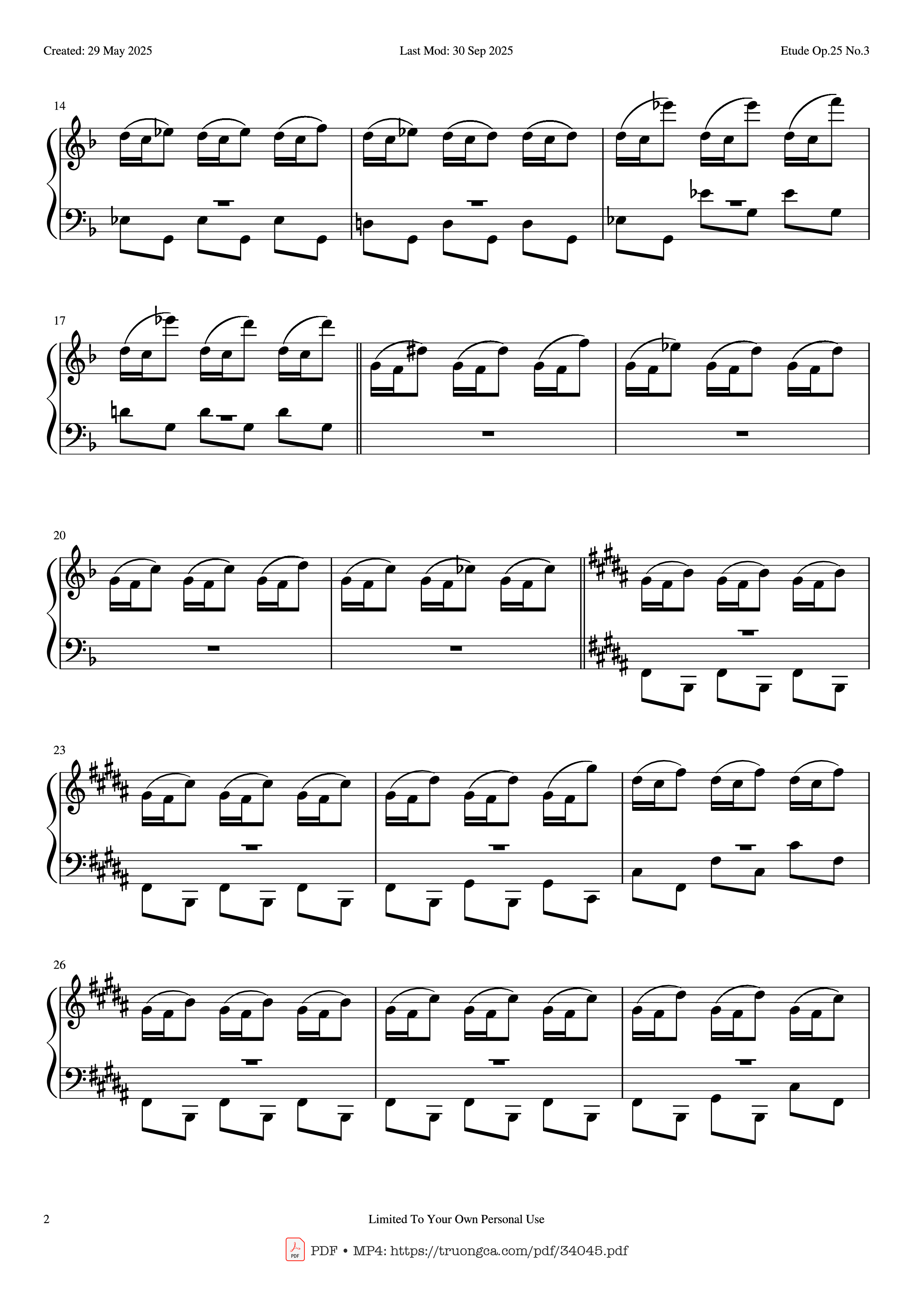 [Sheet] Etude Op.25 No.3 (The Knight) Piano EASY PDF, chords Piano, mp4 ...