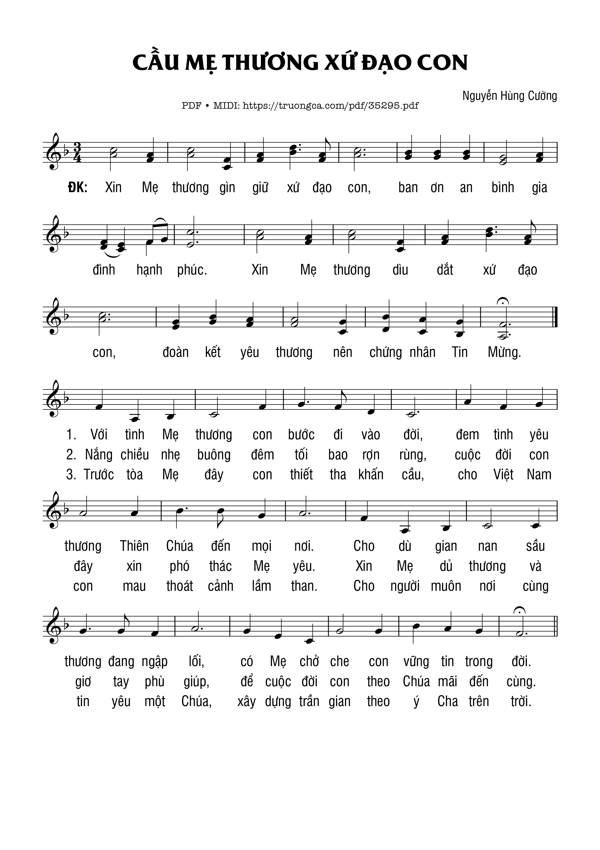[Sheet] Cầu Mẹ Thương Xứ Đạo Con PDF (Nguyễn Hùng Cường) lyrics & chords