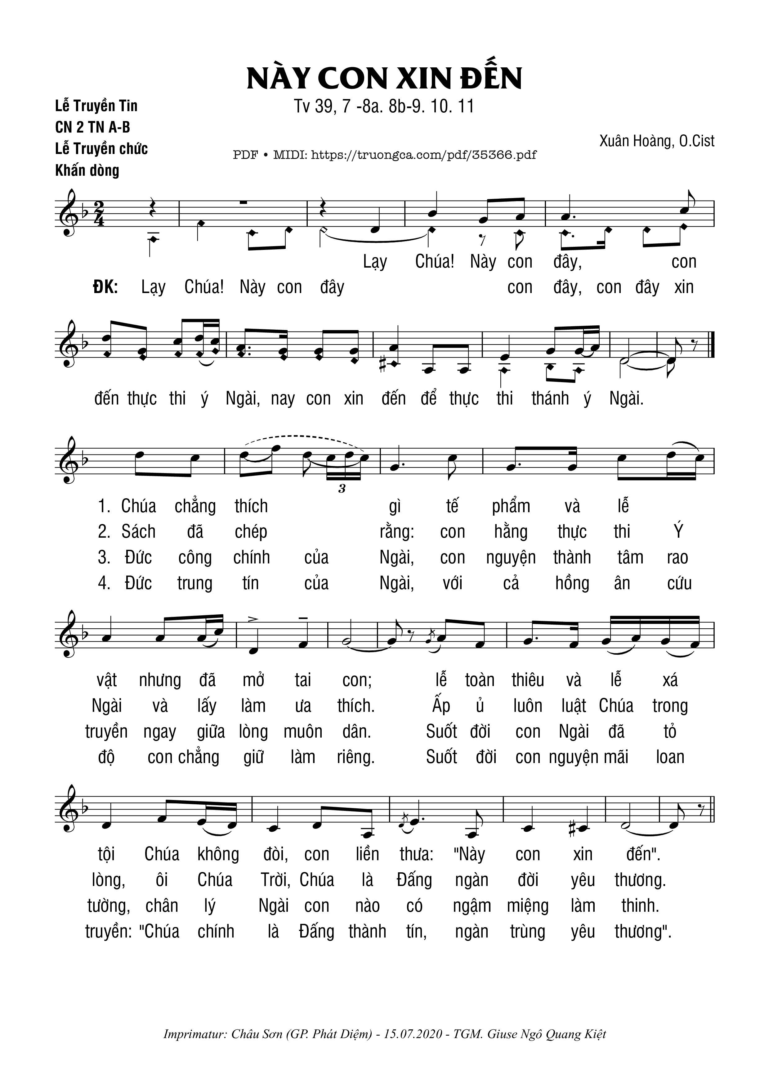 [Sheet] Lạy Chúa Này con đây con đây con đây xin đến thực thi ý Ngài ...
