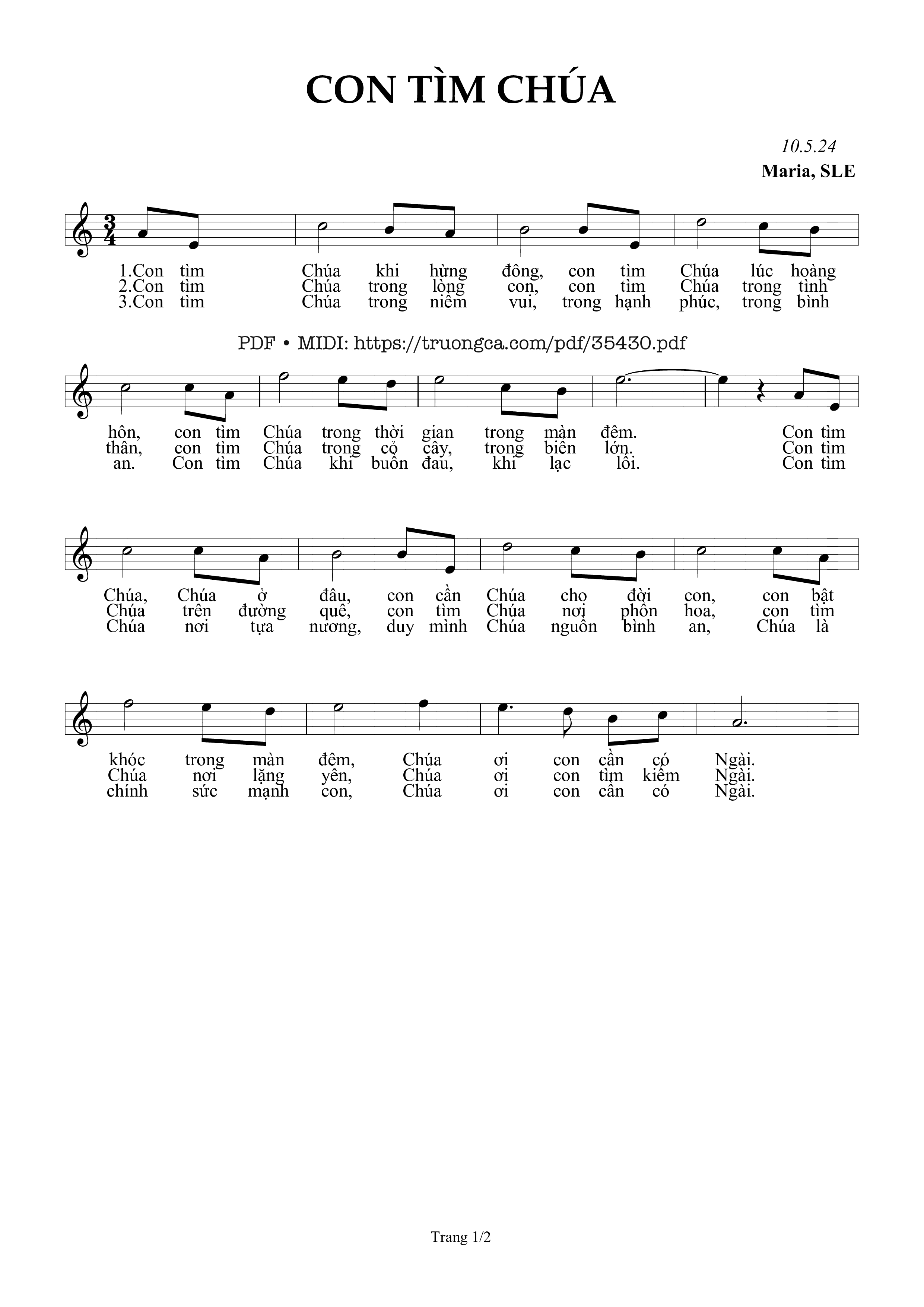 [Sheet] Con Tìm Chúa PDF (Sr. Maria, Sle) lyrics & chords